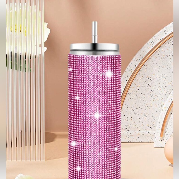 Dining | Hot Pink Glitter Rhinestone Flat Bottom Cup | Poshmark